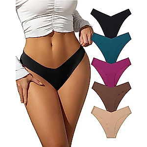 chelectnis Seamless Underwear Cheeky Bikini Panties for Women Nude Underwear No show Stretch Ice Silk Briefs 5 Pack S-XL