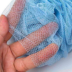Arswin Loofah Back Scrubber for Shower, Wooden Long Handle Bath Sponge Lufa Shower Brush, Soft Nylon Mesh Back Cleaner Washer, Women & Men Exfoliating Luffa Pouf on a Stick for Body (Blue)
