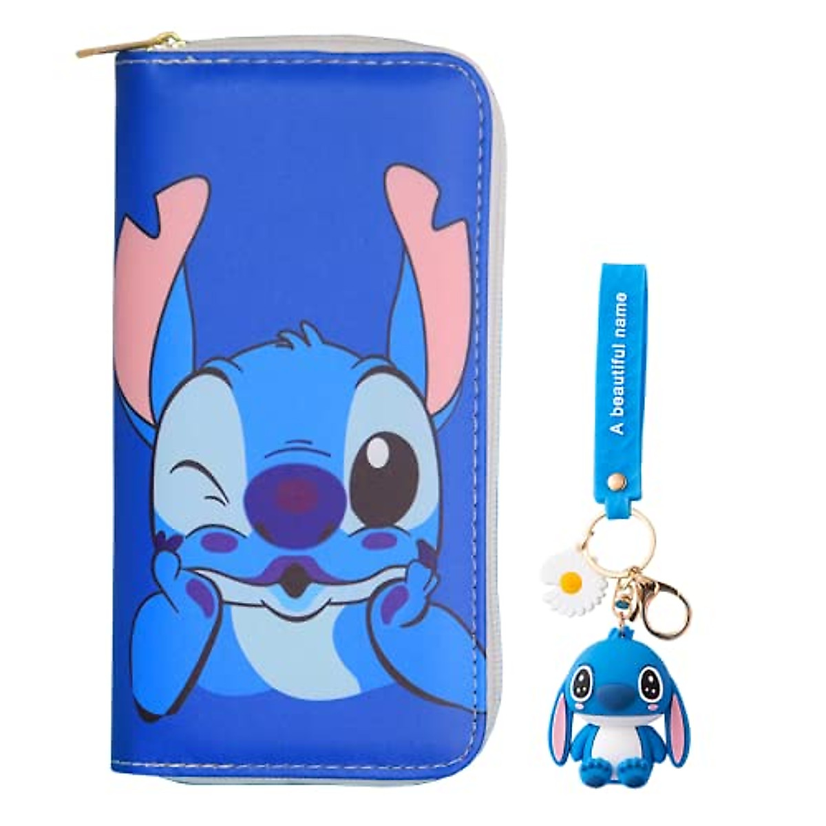 Kowckxi Cute Wallet for Men and Women, Cartoon PU Leather Purse, Clutch Stylish Zip Around Wallet Card Holder, 2Pcs Set