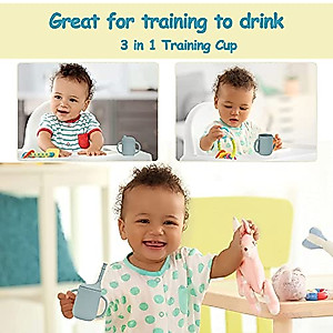 Silicone Sippy Cup with Straw, 8 Oz, 6 Months +, Easy to Clean Toddler Straw Cup for Baby, Trainer Cup for Infant, BPA-Free, Safe Use for Freezer, Dishwasher and Microwave