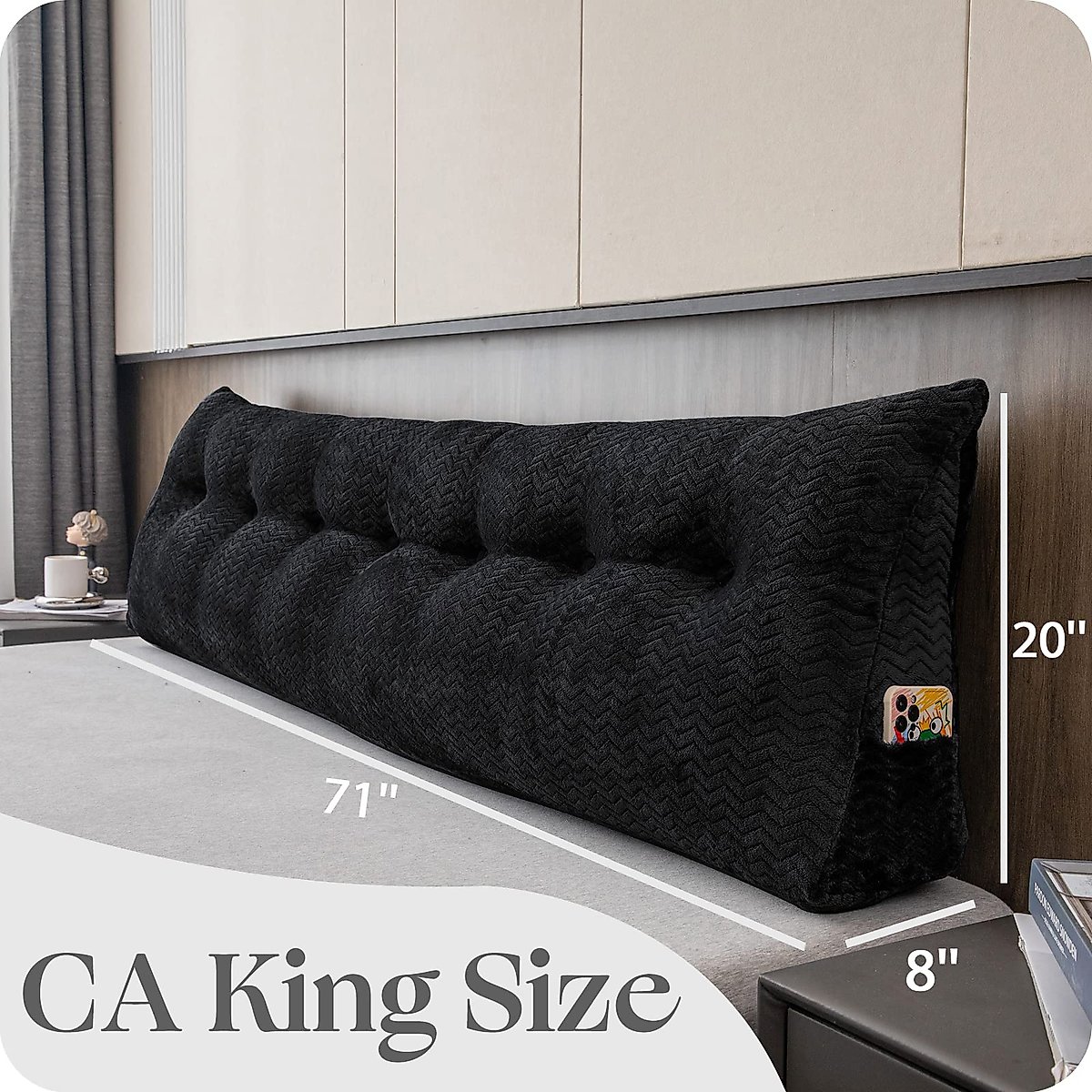 ZOEMO Large Bolster Triangular Headboard Wedge Backrest Positioning Support Bed Rest Reading Pillows Headboard Wedge Pillows for Day Bed Bunk Bed with Removable Cover, California King(71x8x20 Inches)
