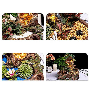 Develoo Fairy Garden Mini Succulent Pot, Creative DIY Resin Tree Shape Plants Pot with LED String Fleshy Flower Platter Pots Succulent Cactus Plant Pot Planters Gardening Gifts Statues