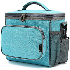 FlowFly Insulated Reusable Lunch Bag Adult Large Lunch Box for Women and Men with Adjustable Shoulder Strap,Front Zipper Pocket and Dual Large Mesh Side Pockets,SeaBlue