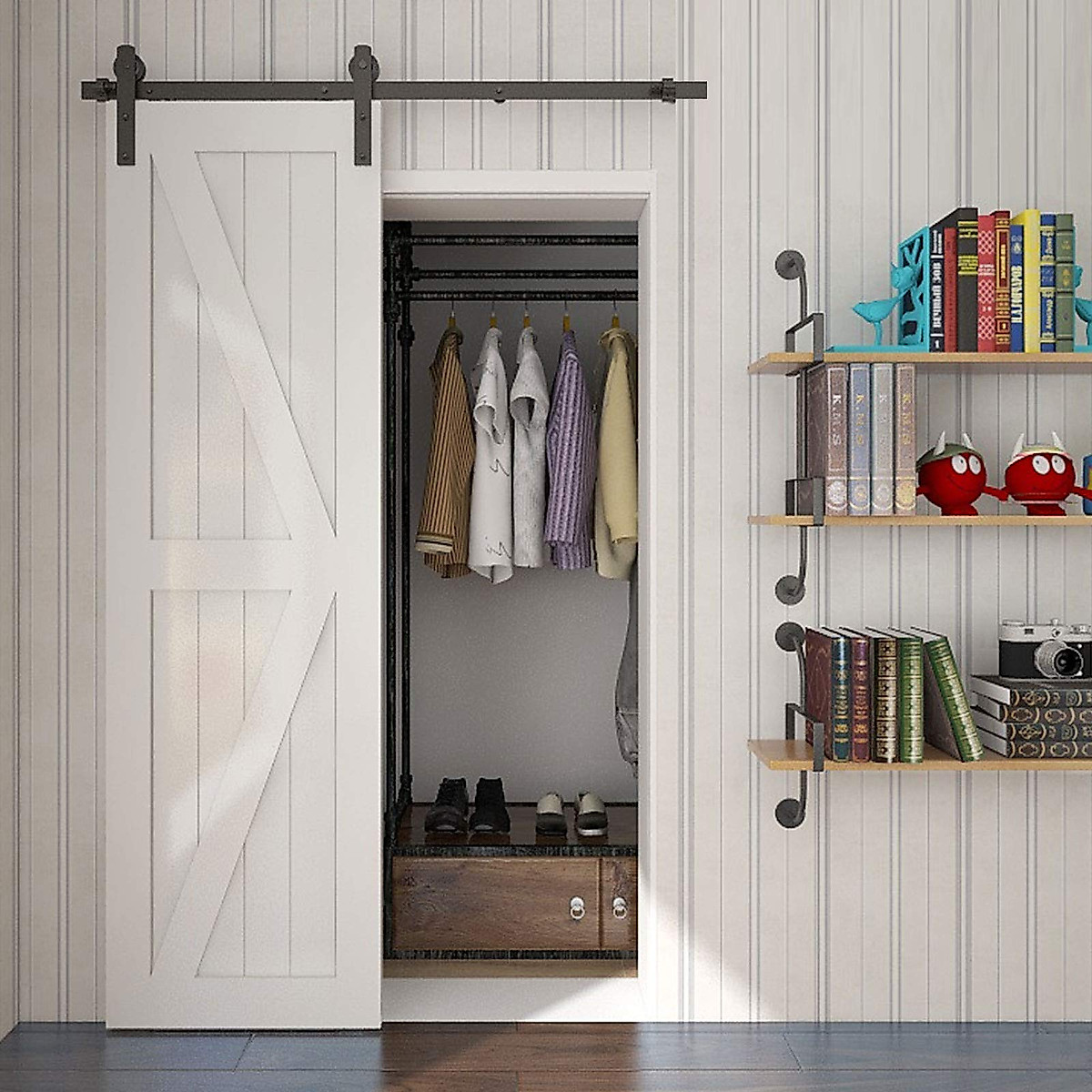 CCJH Sliding Barn Door Hardware Kit 4FT for Single Wood Door Heavy Duty Slide Smoothly and Quietly