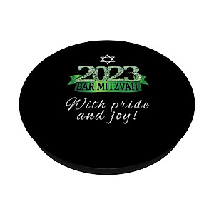 Bar Mitzvah 2023 I With Pride & Joy I Green Banner Decor PopSockets Standard PopGrip
