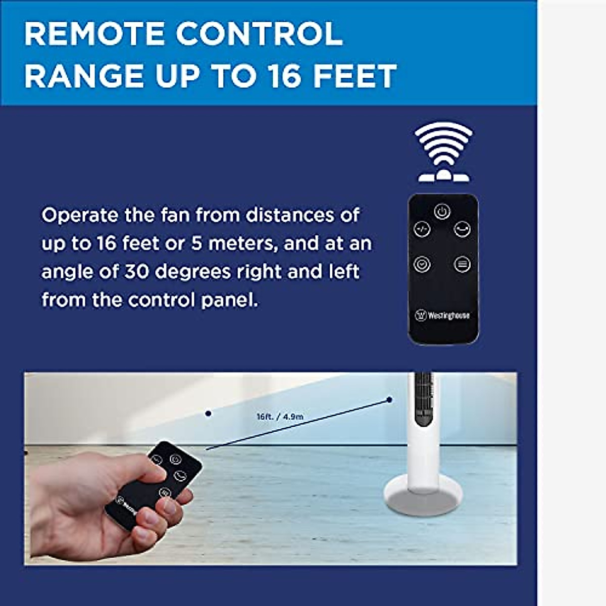 Westinghouse 42'' Tower Fan with Remote and Digital Control Panel - 80° Oscillating Function - with LED Multicolored Display