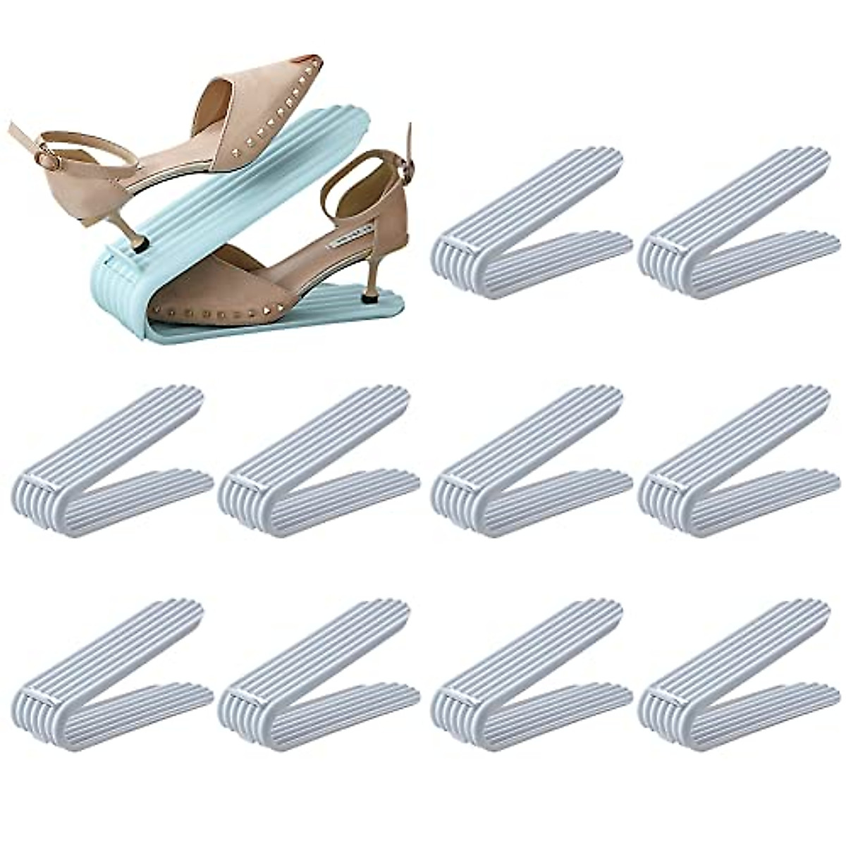 ZANBANG Shoe Slots Organizer,10 Pack Detachable and Adjustable Shoe Stacker for Closet Organization ZML-288 (Grey White)