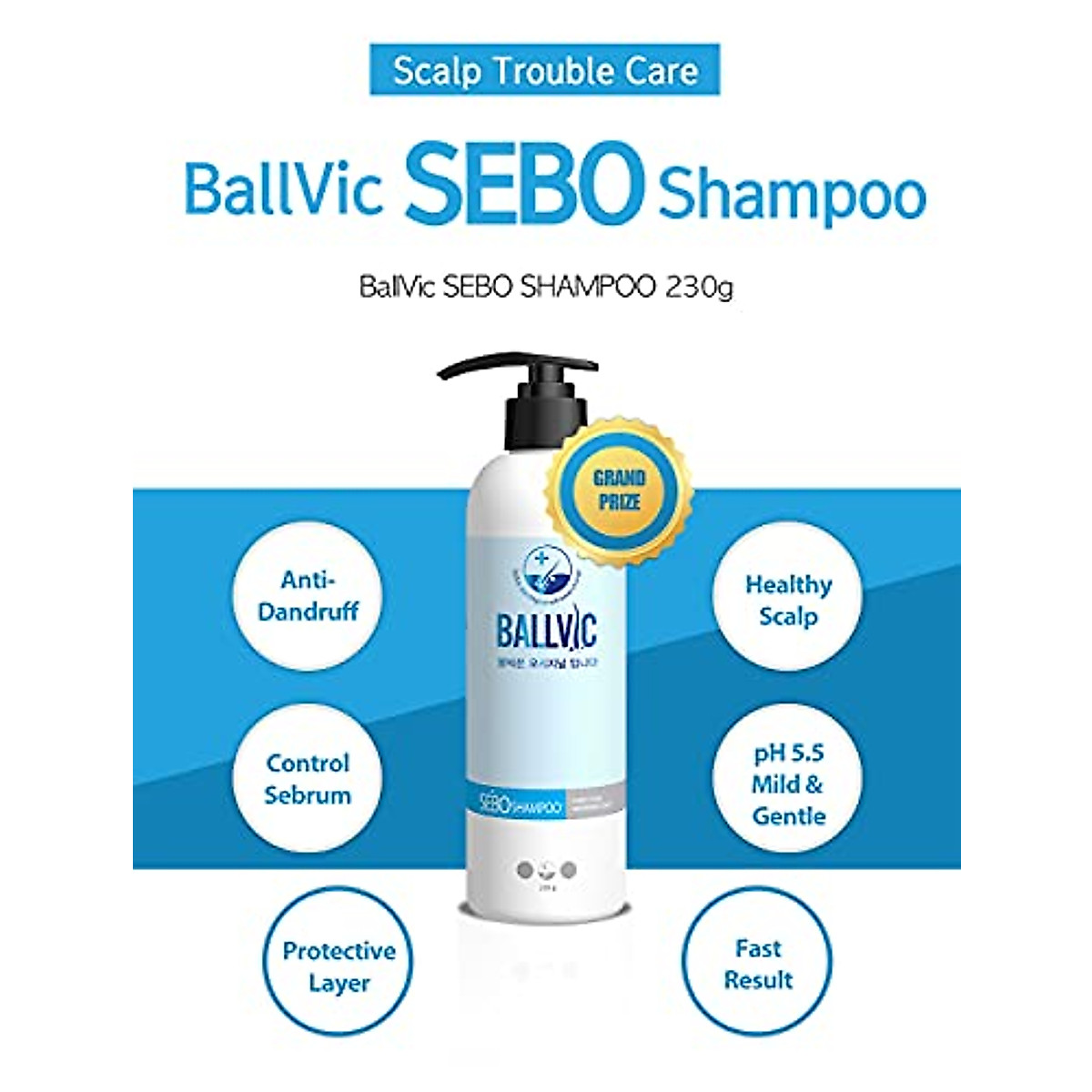 BallVic Sebo Shampoo - Itchy Scalp Trouble Care Dandruff Treatment Hair Loss Shampoo for Seborrheic Dermatitis Eczema Men and Women 2.8 Oz (230g)