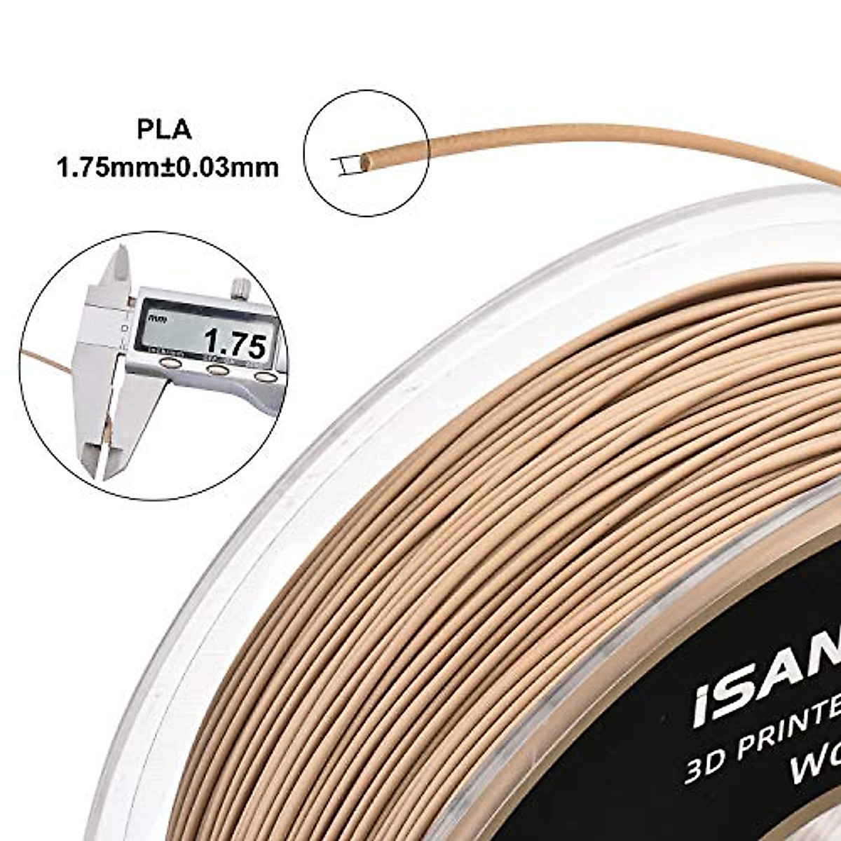 iSANMATE Wood Filament 1.75mm, PLA+ Wood Filament 1.75mm, 3D Printer Filament 1kg/Spool (20% Wood Powder+80% PLA)