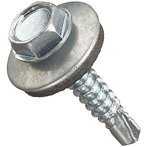 Small Parts Steel Self-Drilling Screw, Zinc Plated Finish, Hex Washer Head, External Hex Drive, Sealing, Includes Washer, 1-1/4" Length, #10-16 Threads (Pack of 100)