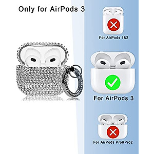 4in1 Bling Diamonds for AirPods 3 Case Cover Accessories Set Kit, Rhinestone PC for AirPods 3rd Generation Case for Women Girl w/ Cute Fur Ball Pompom Keychain/Crystal Bracelet/Lobster Clasp Keychain