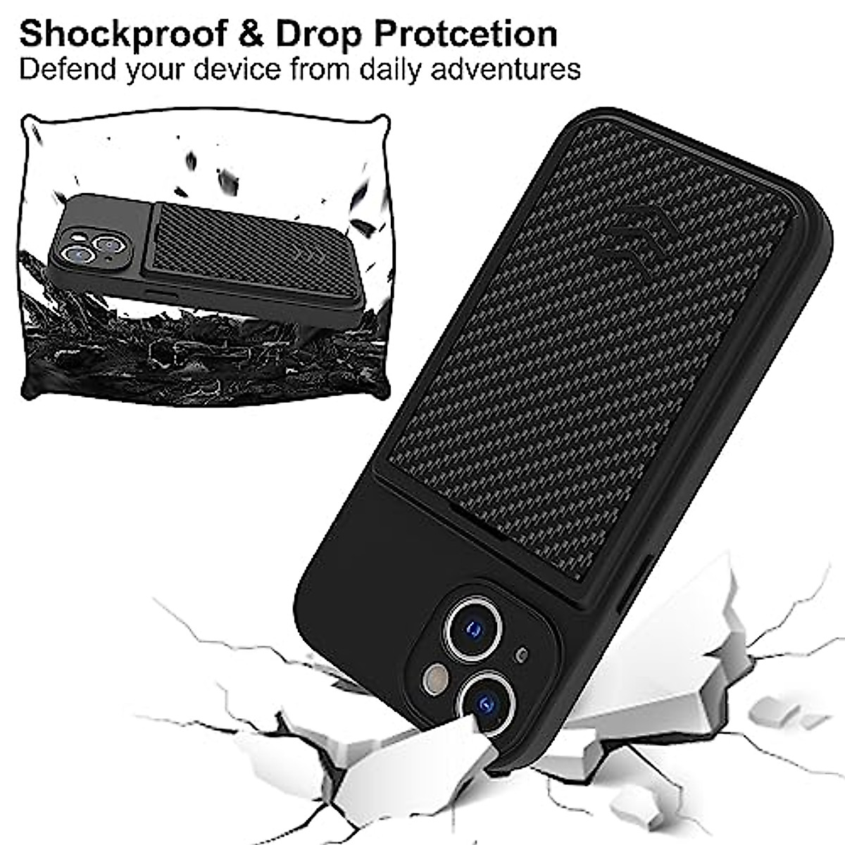 Karrint Wallet Case for iPhone 13 Case with Card Holder, Push-Pull Design Credit Card ID Slot, Dual Layer Shockproof Scratch Resistant Protective iPhone 13 Wallet Case for Women Men-Black