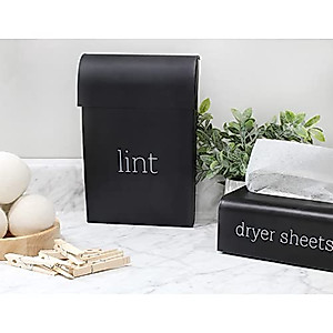 AuldHome Enamelware Lint Holder Bin (Black); Modern Farmhouse Laundry Room Decor