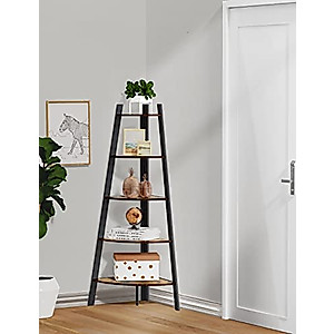 MiTechPro 63" Tall Corner Shelf, 5 Tier Industrial Corner Bookshelf Bookcase Rustic Corner Ladder Shelf Plant Stand for Living Room, Kitchen, Home Offie