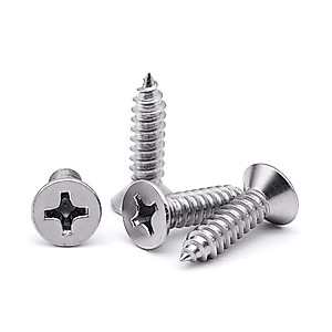#8 x 3/4" (100 pcs) Stainless Steel Flat Head Sheet Metal Screws, Phillips Drive Wood Screws, 304 Stainless Steel 18-8, Self Tapping Screws