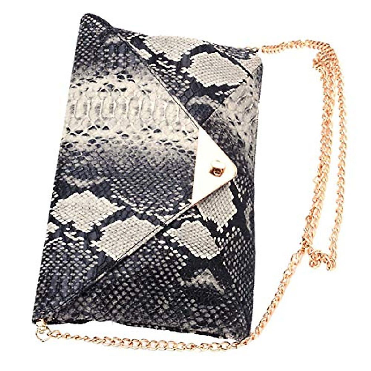 Women Snakeskin Envelope Clutch Bag Crossbody Purses With Chains Evening Party Prom Shoulder Messenger Handbags