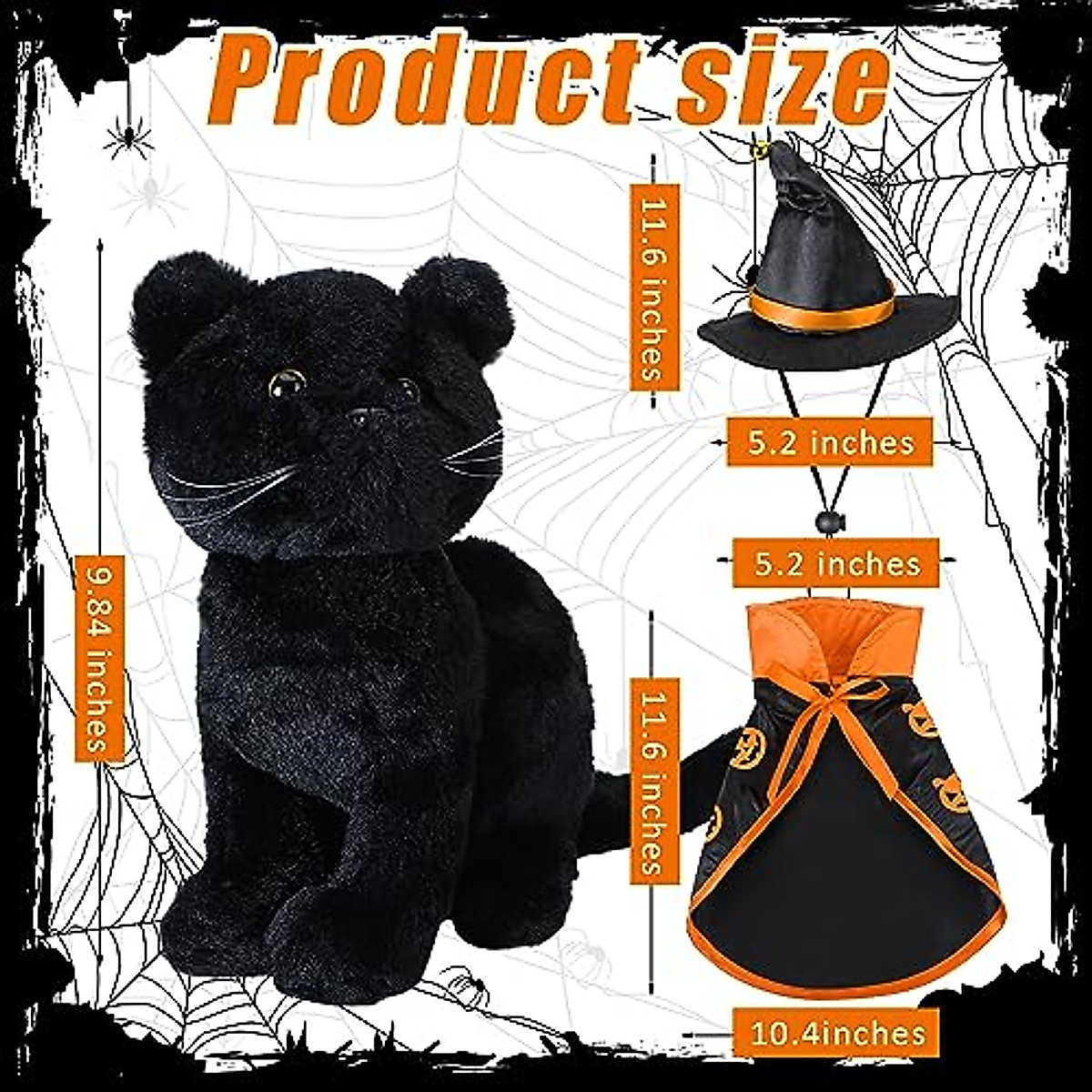 Jenaai Halloween Plush Cat 9.84 Inch Cute Pumpkin Halloween Stuffed Animals Pumpkin Cats Gift Stuffed Bat Soft Cat with Hat and Cloak for Kids Birthday Halloween Decorations Toy