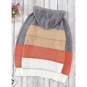 BLENCOT Women's Fall Hoodies Color Block Pullover Sweaters Warm Casual Loose Knitted Hooded Sweatshirts Tops Clothing Gray XL