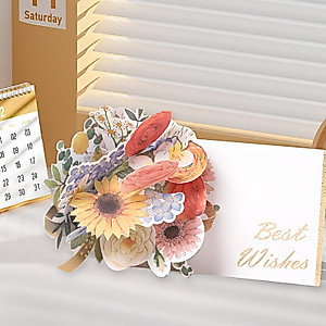 Bagentry Watercolor Flower Paper Pop up Cards with Envelope, Foldable 3D Greeting Cards, Floral Popup Birthday Cards for Women Men Graduation Wedding Anniversary Various Occasion Gift Card (Red)