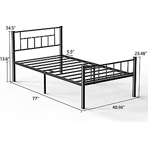 Twin Bed Frame Twin Platform Bed Frames with Headboard & Footboard Heavy Duty Twin Size Bed Frames with Steel Slat Support Under Bed Storage, Mattress Foundation, No Box Spring Needed, Black