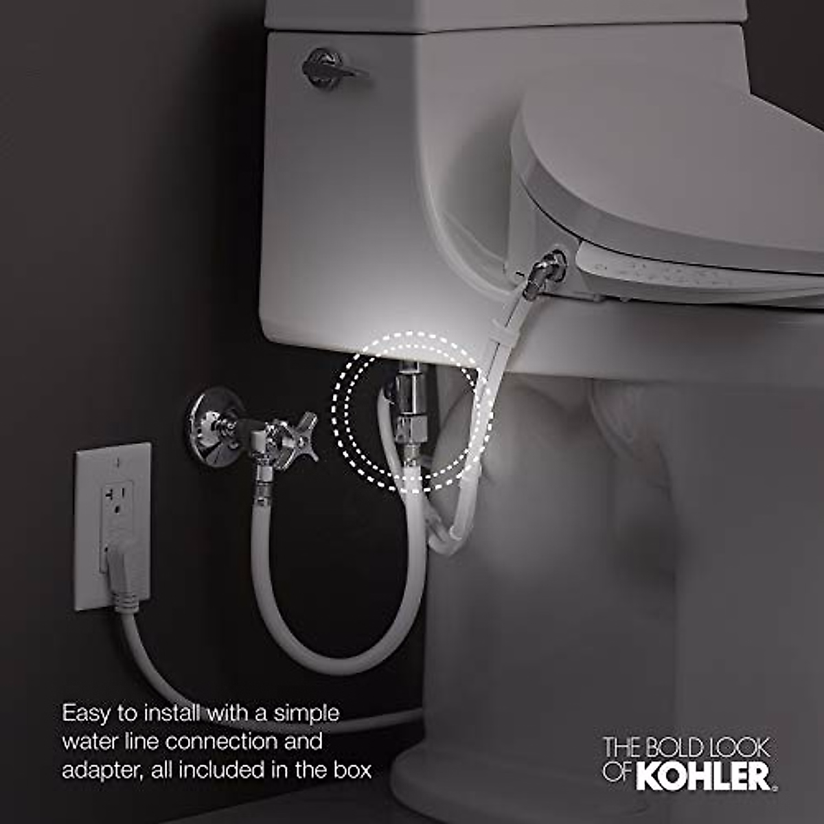 KOHLER 27142-CR-0 PureWash E700 Elongated Heated Bidet Toilet Seat with Remote Control, Bidet Warm Water, Adjustable Bidet Sprayer for Existing Toilets, White