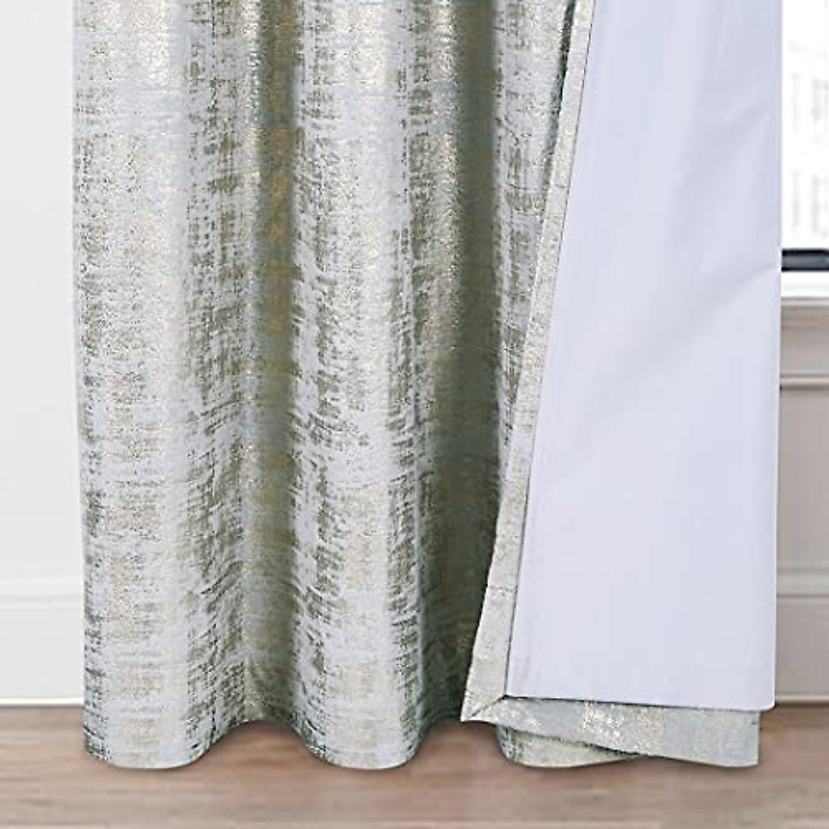 always4u 100% Blackout Soft Velvet Curtains for Bedroom Living Room Thermal Energy Saving 63 Inches Long Luxury Gold Foil Print Drapes 2 Panels Silver