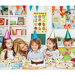WaaHome Happy Birthday Chart Poster 12''x18'' Birthday Classroom Decorations Cupcakes Birthday Poster Calendar for Back to School Classroom Bulletin Board Decorations Teaching Supplies