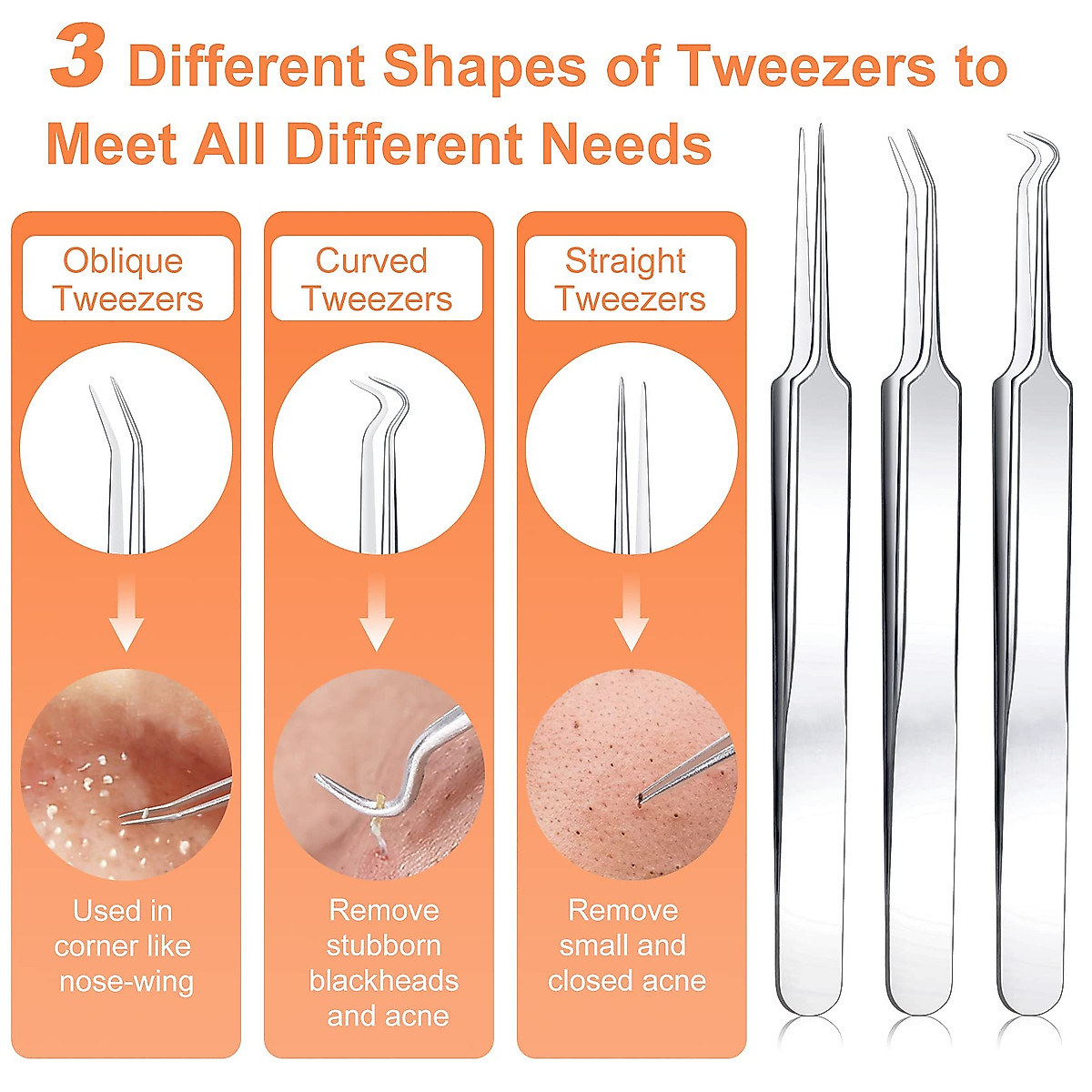 Pimple Popper Tool Kit, IUMAKEVP 15 PCS Professional Stainless Steel Blackhead Remover Comedone Extractor Tools for Removing Zit on Face - Acne Removal Kit with Metal Case (Silver)