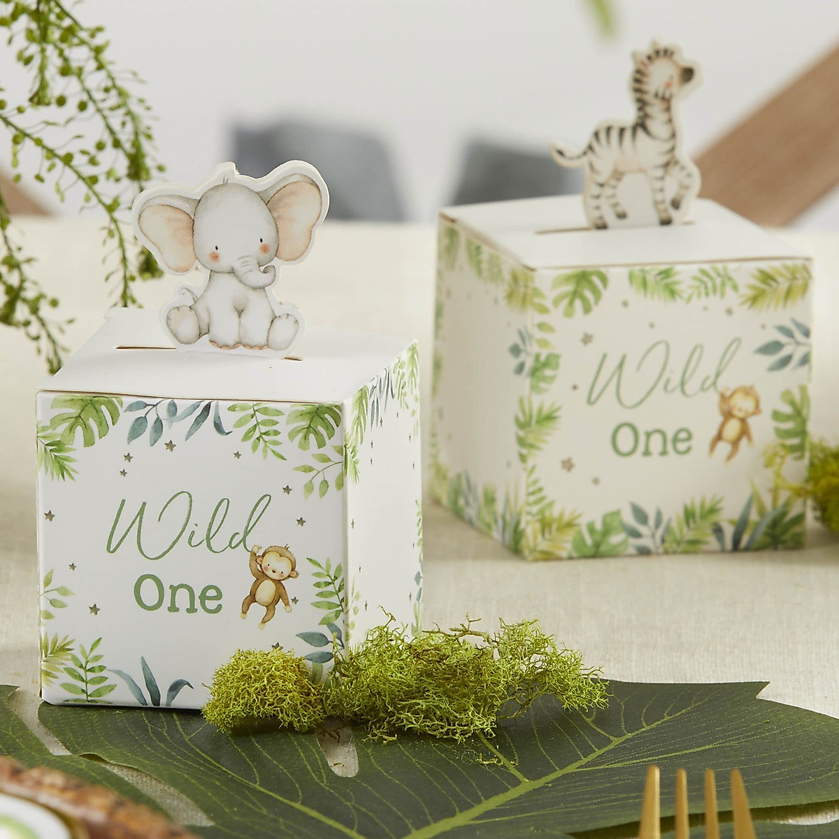 Kate Aspen Safari Baby Favor Box/Party Goodie Bag/Take Home Gift (Set of 24) Perfect for Jungle Animal Baby Showers & Birthdays