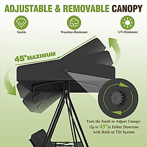 MUPATER Patio Porch Swing Chair, 3-Seat Outdoor Canopy Swing Glider with Stand and Cushion for Outside, Backyard and Deck, Grey