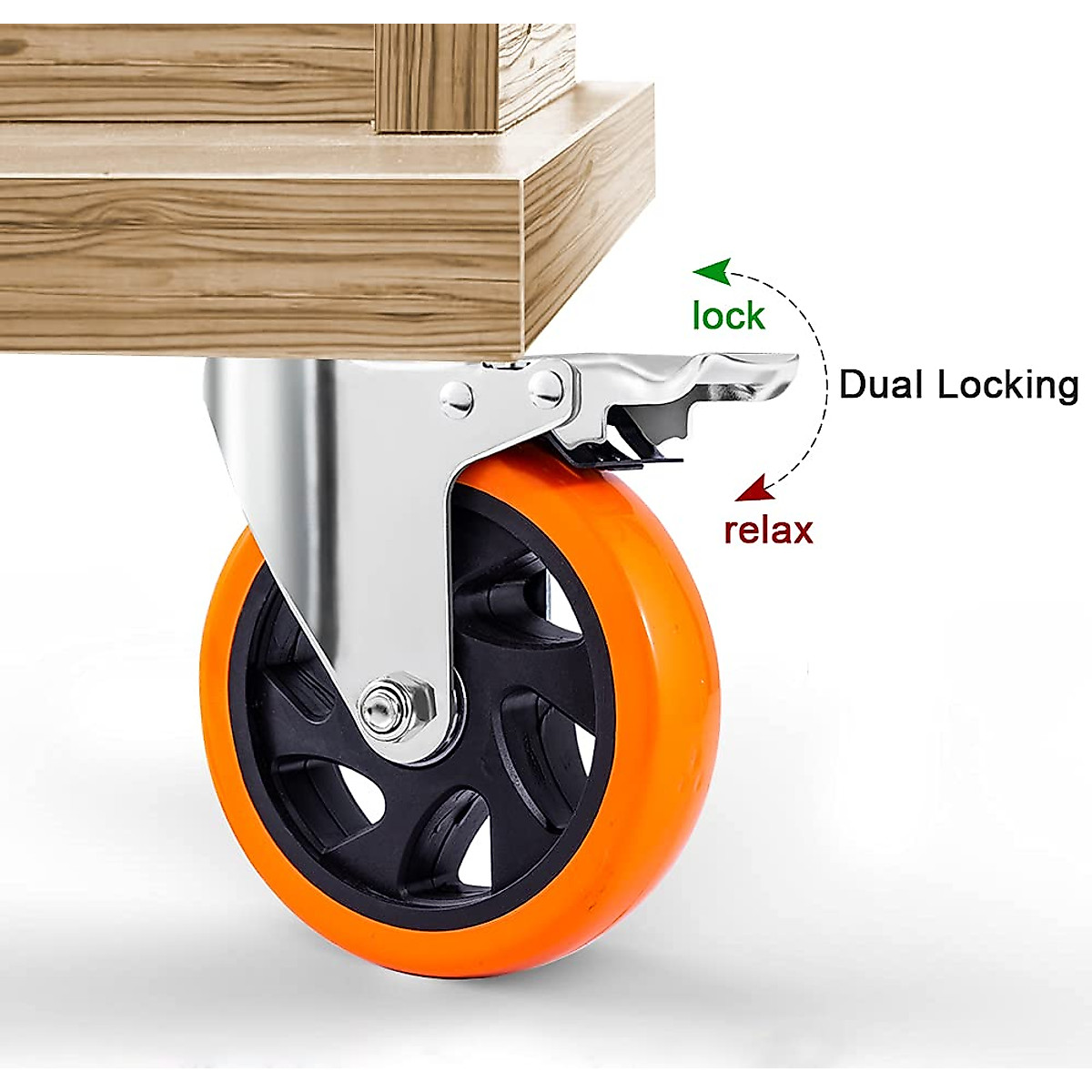 5" Swivel Plate Casters Wheels with Screw Safety Dual Locking and Polyurethane Foam No Noise Wheels,Heavy Duty-550 Lbs Per Caster