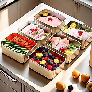 Ceiteo 6Pcs Stainless Steel Food Storage Containers with Lids, Outdoor lunch box Stainless Steel Bowl with Airtight Lids for Picnic Travel, Reusable & Stackable