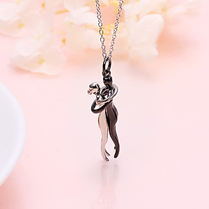 FLYOW Hug Couple Necklace S925 Sterling Silver Hugging Necklace Anniversary Jewelry for Him and Her,Lover Valentines day gift