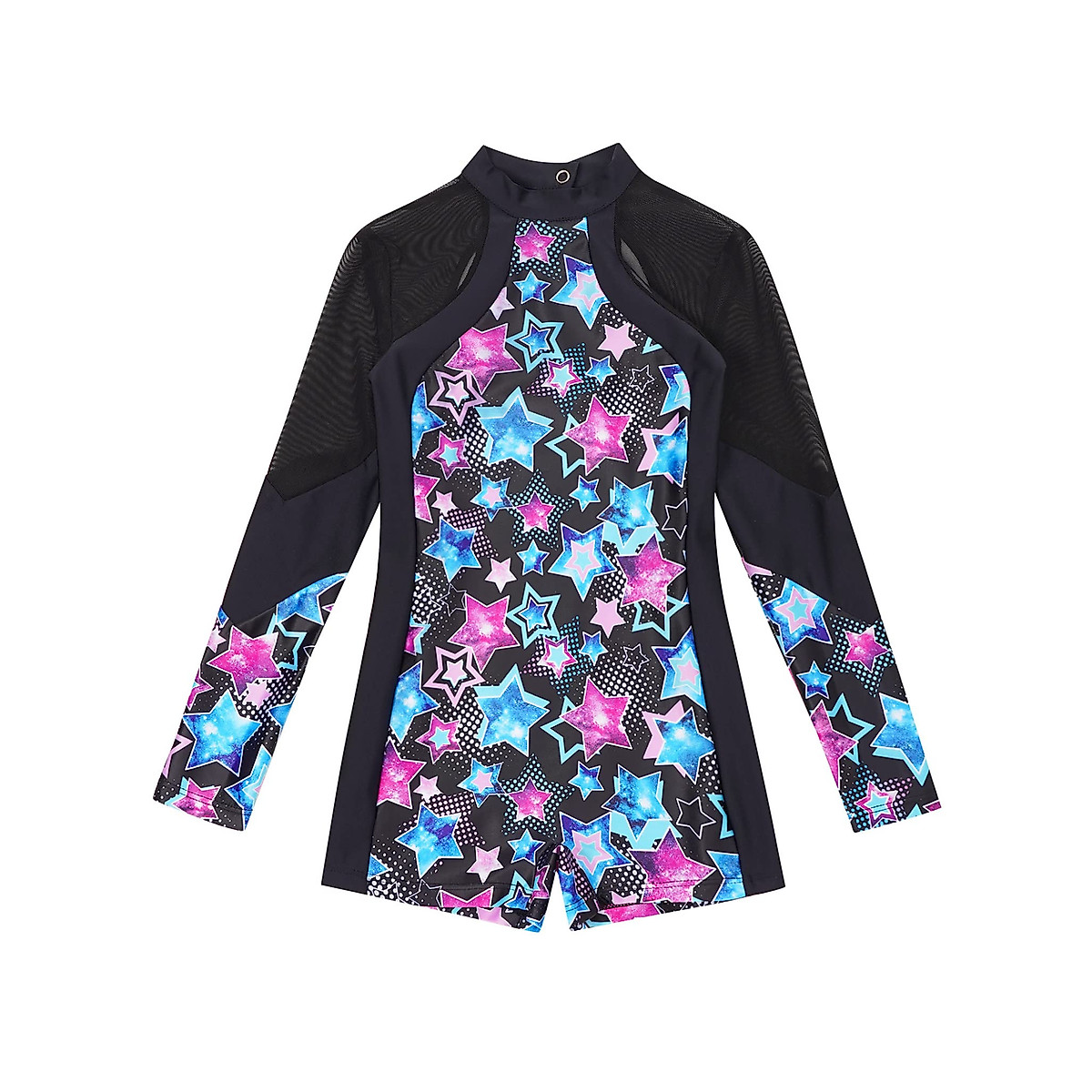 Moggemol Kids Girls Long Sleeve Mesh Splice Gymnastics Leotards Athletic Ballet Dance Biketard Short Unitard Black 12 Years