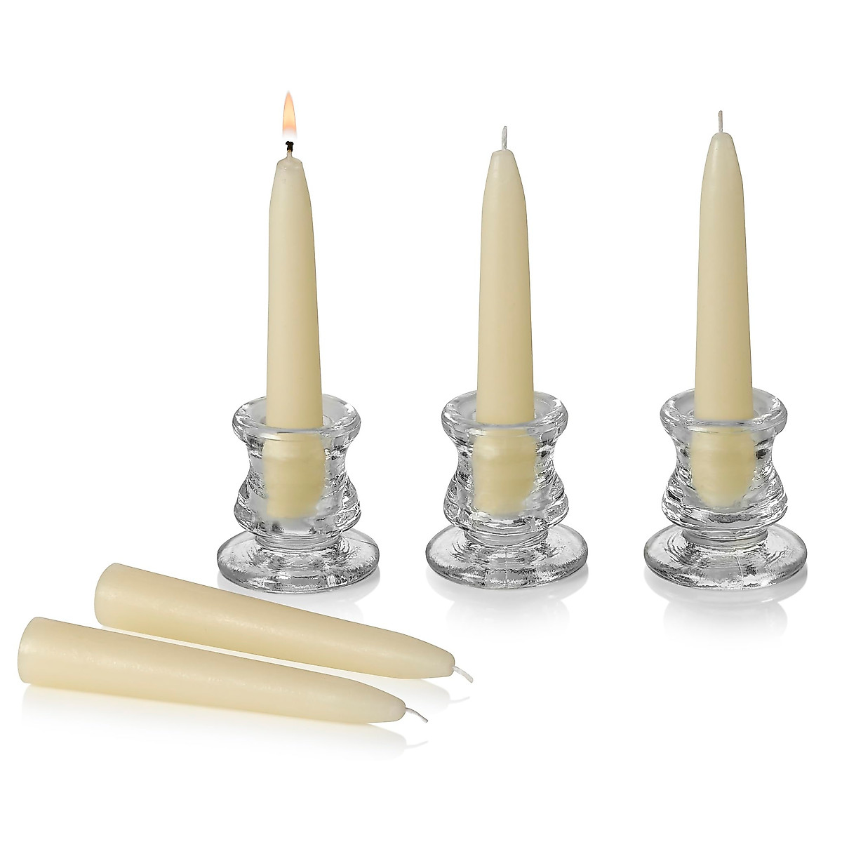 PARNOO 100% Natural White Beeswax 5 Inch Tall Tapered Candles, 4 Hours Burn time - Pack of 12 (Dripless and Smokless)