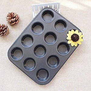 Angoily Mini Muffin Pan Mini Muffin Pans Nonstick 12 Cup Cupcake Pan Muffin Tin Steel Baking Molds Muffin Tray for Homemade Muffins Cupcakes Quiches and Frittatas Black Candy Mold