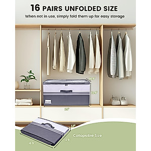 Opvener 24 Pairs Shoe Organizer for Closet, Sandal Storage Organizer, Large Foldable Shoe Storage Boxes Bin Container With Dividers, Handles, Mesh Pocket, Small Space Fabric Shoe Organizer Cubby Grey