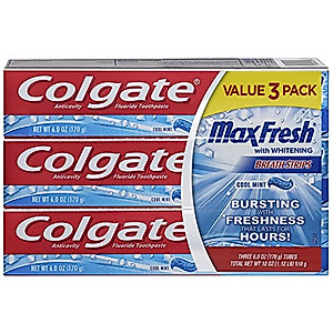 Colgate Max Fresh Toothpaste With Mini Breath Strips, Cool Mint, 6 Ounce (Pack of 3)