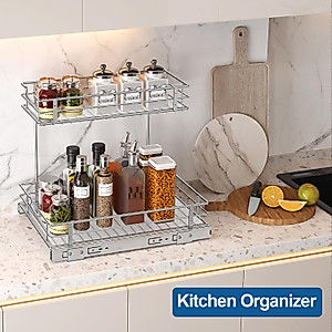 Dobyusf 2 Tier Pull Out Cabinet Organizer and Storage, Under Sink Slide Out Drawers for Kitchen Home Bathroom Organizer Storage