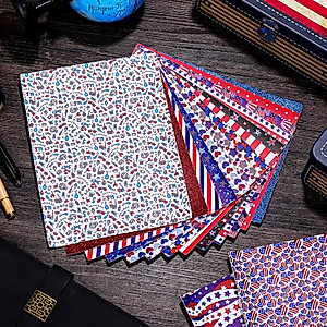 15 Pieces Labor Day American Flag Faux Leather Sheets Glitter Sequins Synthetic Leather Sheets DIY Faux Leather Fabric Making Earrings Bows DIY Crafts, 8.3 x 6.3 Inch (Classic Style)