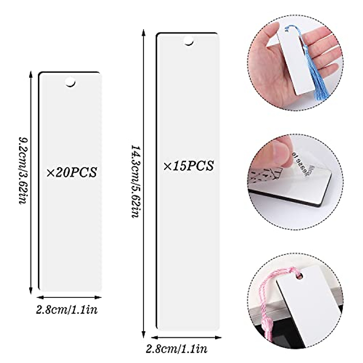 35 Pieces Sublimation Blank Bookmark, Heat Transfer Sublimation Bookmarks with Hole and 35 Pcs Colorful Tassels Graduation Gifts for DIY Bookmarks Crafts, Double Sided Sublimate
