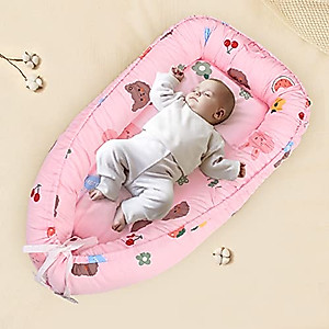 CUAIBB Baby Lounger for Newborn, Baby Pillow Lounger 0-24 Months, Baby Nest Sleeper Newborn Lounger, Breathable Sleeping Bed for Newborn Boys and Girls (A - Pink)