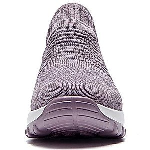 Women's Walking Shoes Sock Sneakers - Breathable Mesh Slip On Lady Girls Work Nursing Easy Shoes Platform Loafers Light Purple 10.5