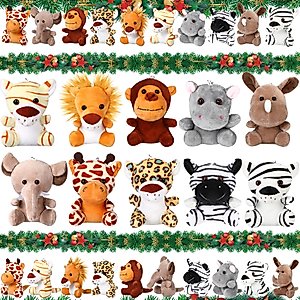 20 Pcs Mini Stuffed Forest Animals 4.8 Inch Cute Jungle Animal Plush Lion Tiger Elephant Giraffe Toys Set for Safari Animal Themed Party Kindergarten Fun Teacher Student Achievement Award, 10 Styles