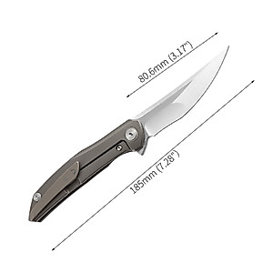 CMB Made Knives CMB Sasori Belt Satin M390 Steel Hollow Grindin Blade 6AL4V Titanium Frame Lock Outdoor Camping Knives Survival Backpacking Work Knife CMB-15 (Faint yellow)