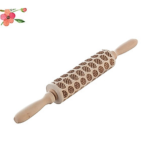 SHOWERORO Wooden Carved Embossed Rolling Pin Egg Pattern Baking Rolling Pins for Pasta Biscuit Dough Jelly Pancakes Pastries Pizza