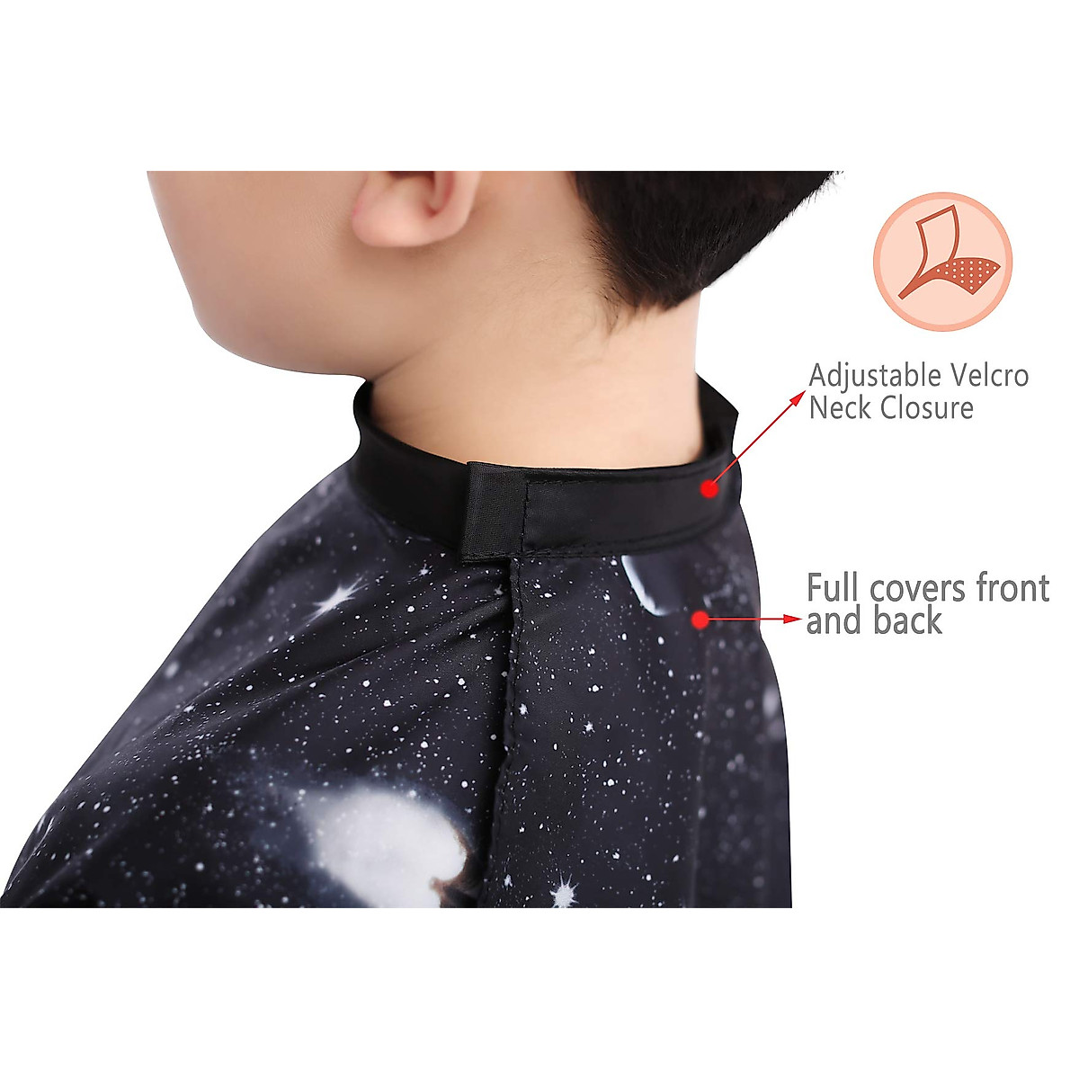 PERFEHAIR Kids Haircut Barber Cape Cover for Hair Cutting,Styling and Shampoo, for Boys - Black Space Printing