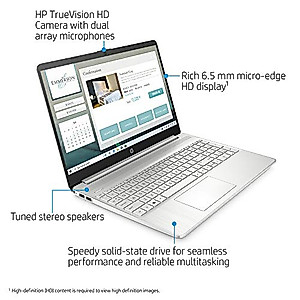 HP 15.6-inch HD Laptop, AMD Ryzen 3 3200U Processor, 8 GB RAM, 256 GB SSD, Windows 10 Home (15-ef0021nr, Natural Silver)