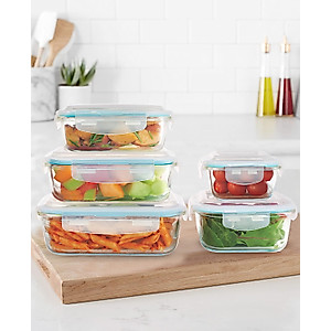 Bene Casa 10-piece glass food storage container set, air tight led containers, oven safe, microwave safe, freezer safe, dishwasher safe
