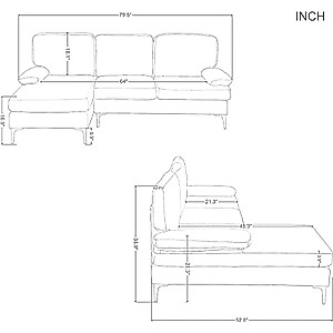 ATY 80" L Shape Sectional Sofa with Chaise, Modern 3-Seater Corner Couch for Small Space, Easy Assemble, Navy Blue